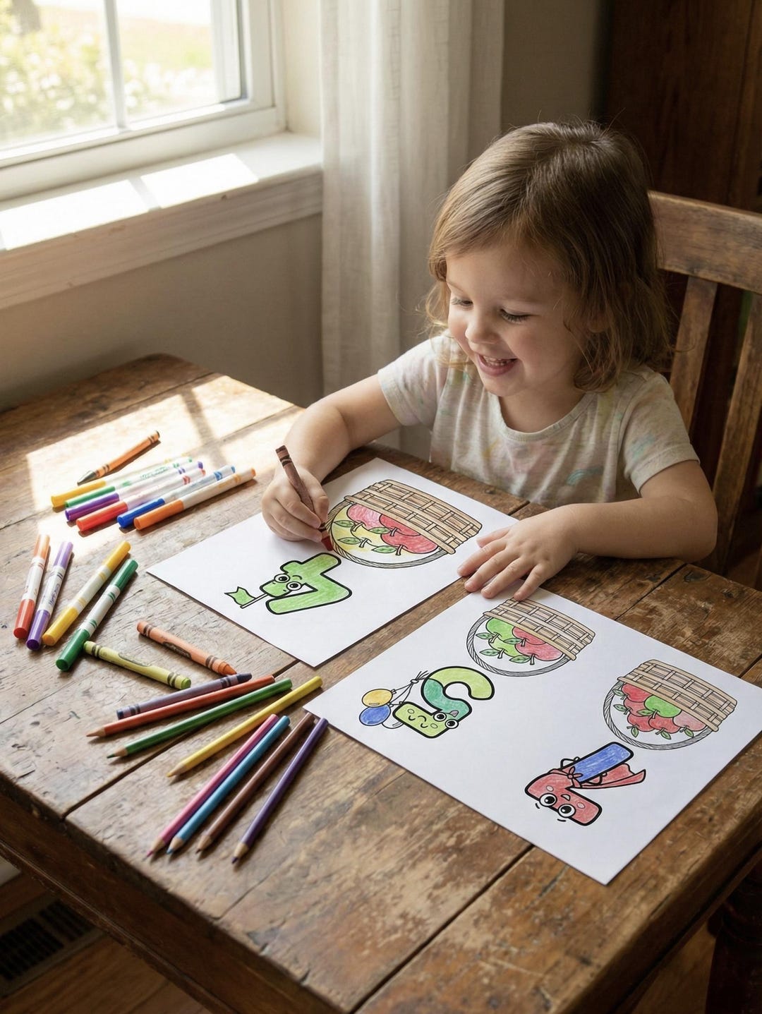 Number Coloring Pages, Count and Color Apple Baskets, Printable Math ...