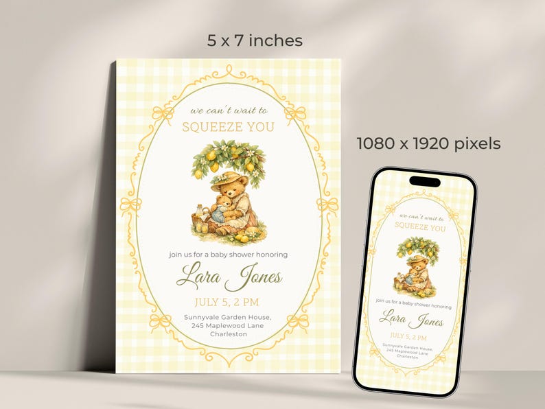 Lemon Baby Shower Invitation, Vintage Teddy Bear Baby Shower Invite ...