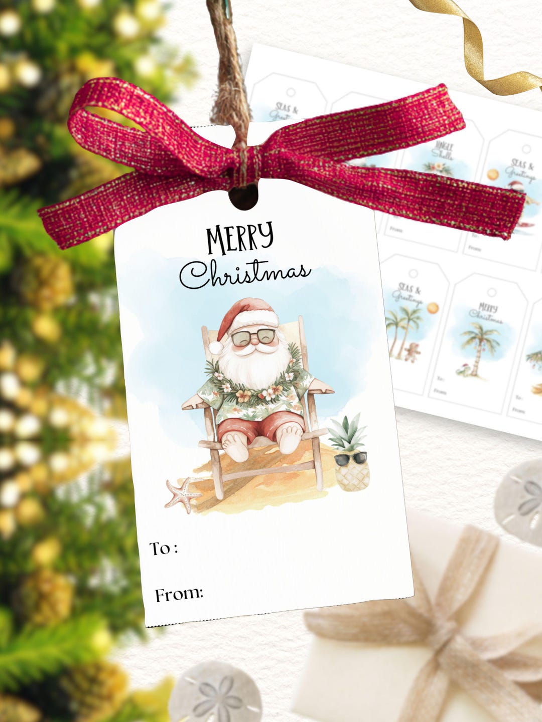 Printable Christmas Gift Tags Tropical Beach Themed Holiday Tags 3 ...