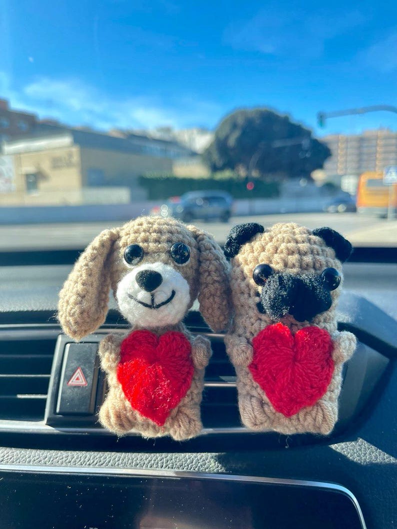 Crochet Animal Car Vent Clip, Heart Holding Car Decor - Etsy