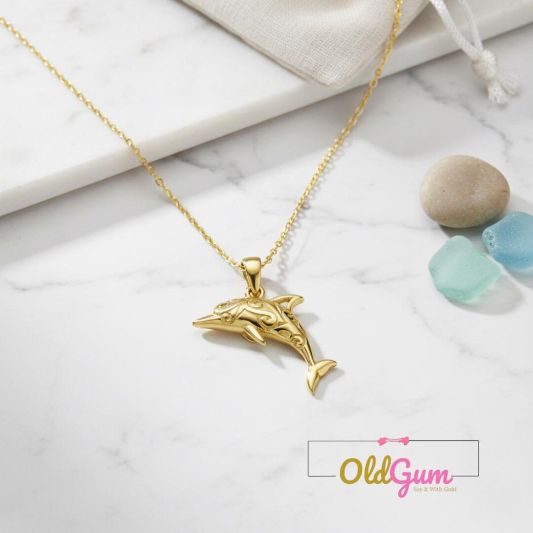 Filigree Dolphin Pendant in 14K Solid Gold, Ocean Jewelry - Etsy