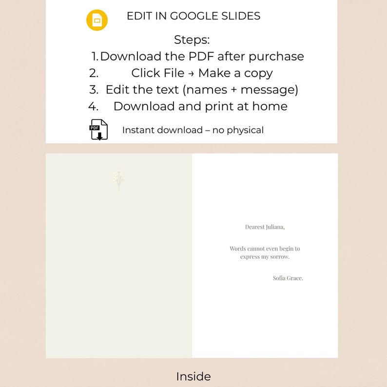 Minimalist Sympathy Card, 5x7 Printable Condolences (digital Download ...