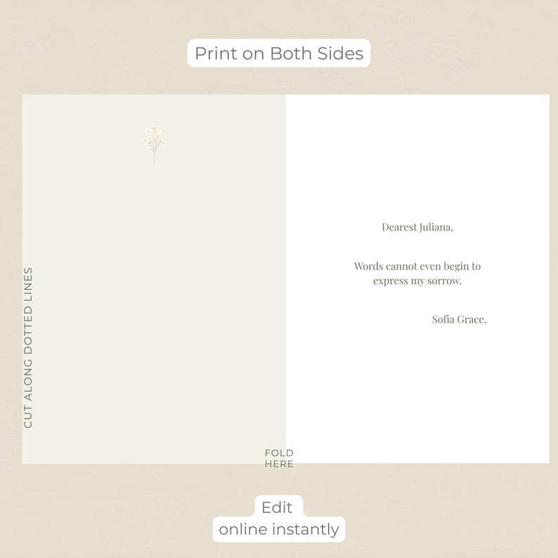 Minimalist Sympathy Card, 5x7 Printable Condolences (digital Download ...