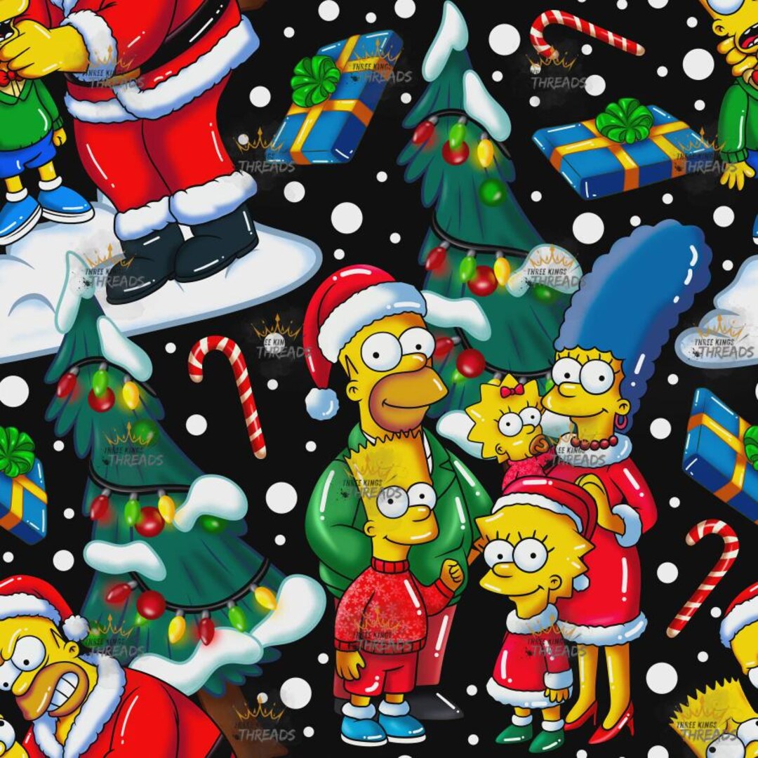 Christmas the Simpsons Custom Print 1 Yard Fabric Seamless Design ...