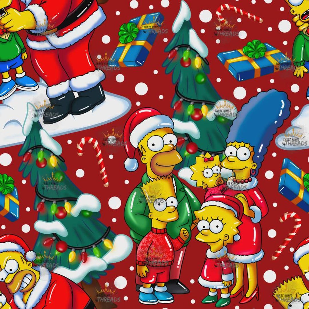 Christmas the Simpsons Custom Print 1 Yard Fabric Seamless Design ...