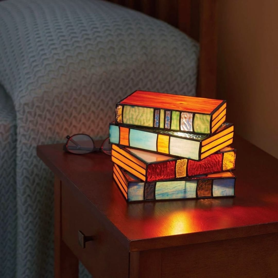 Stained Glass Stacked Books Lamptable Lampantique Lamp - Etsy