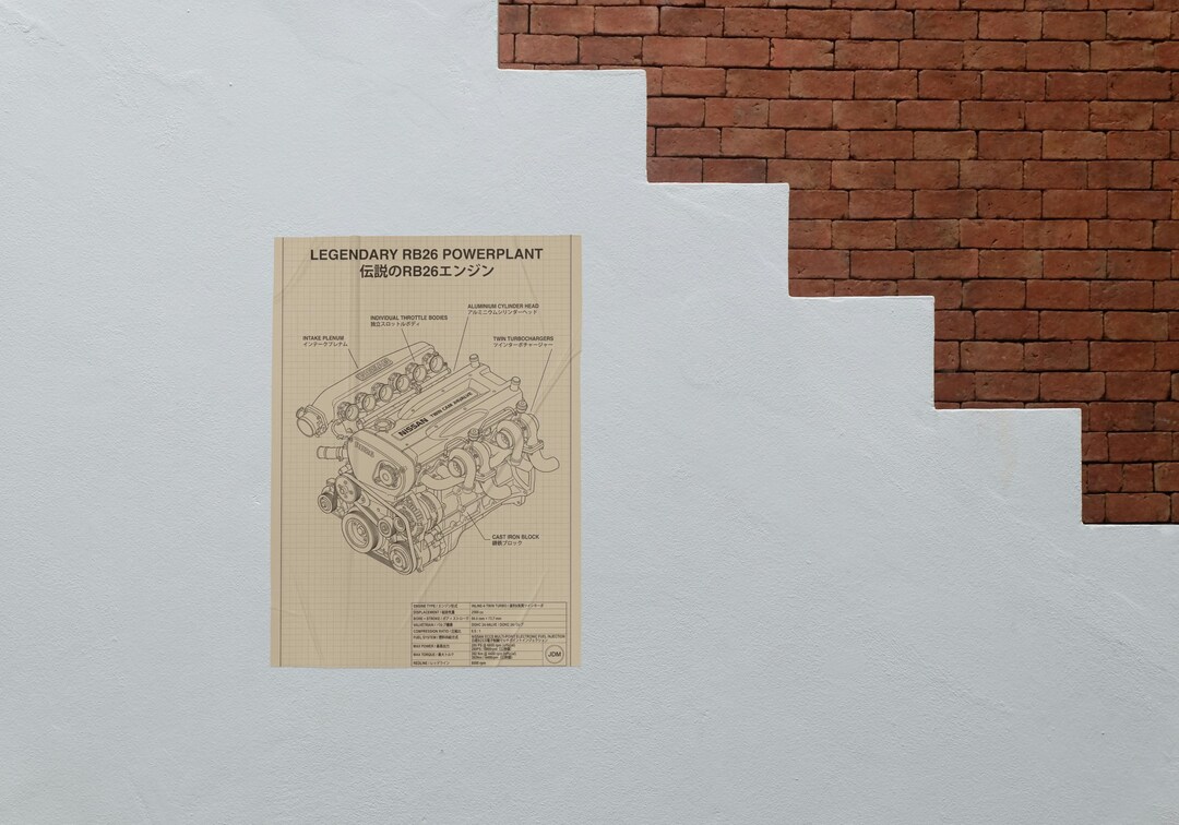 RB26 Engine Blueprint Poster Set – JDM Skyline GT-R Wall Art (digital ...