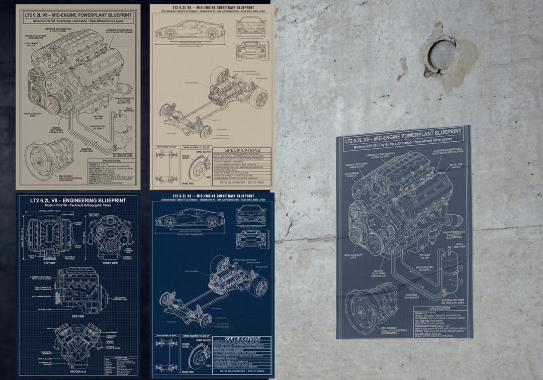 Corvette C8 Stingray Blueprint, Drivetrain, Engine & Chassis (digital ...