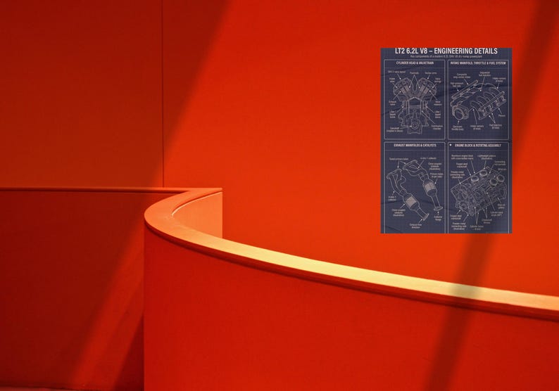 Corvette C8 LT2 V8 Engine Blueprint | Mid-engine Technical Drawing ...