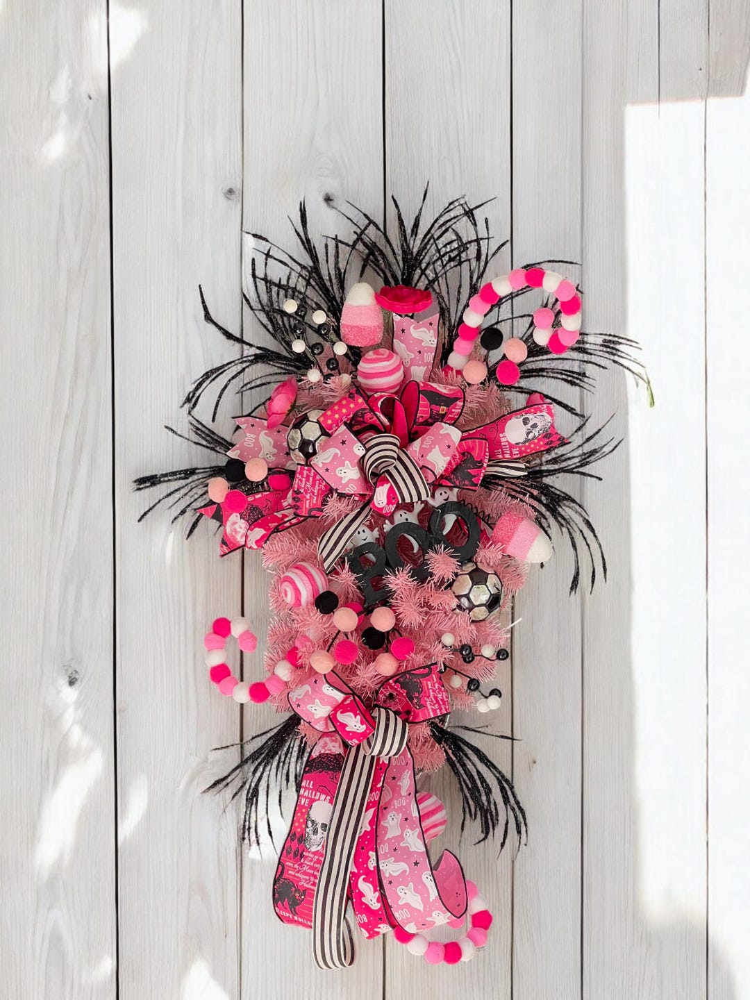 Pink Halloween Swag Wreath for Front Door, With BOO Sign - Etsy