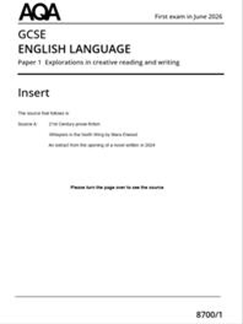 2026 AQA English Language Paper 1 | Sample 5 With Insert & Mark Scheme ...