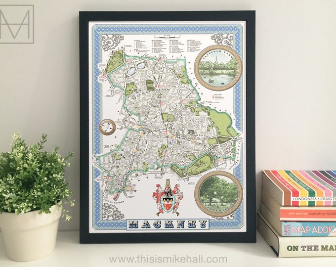 Hackney london Borough Illustrated Map Giclee Print | Etsy UK