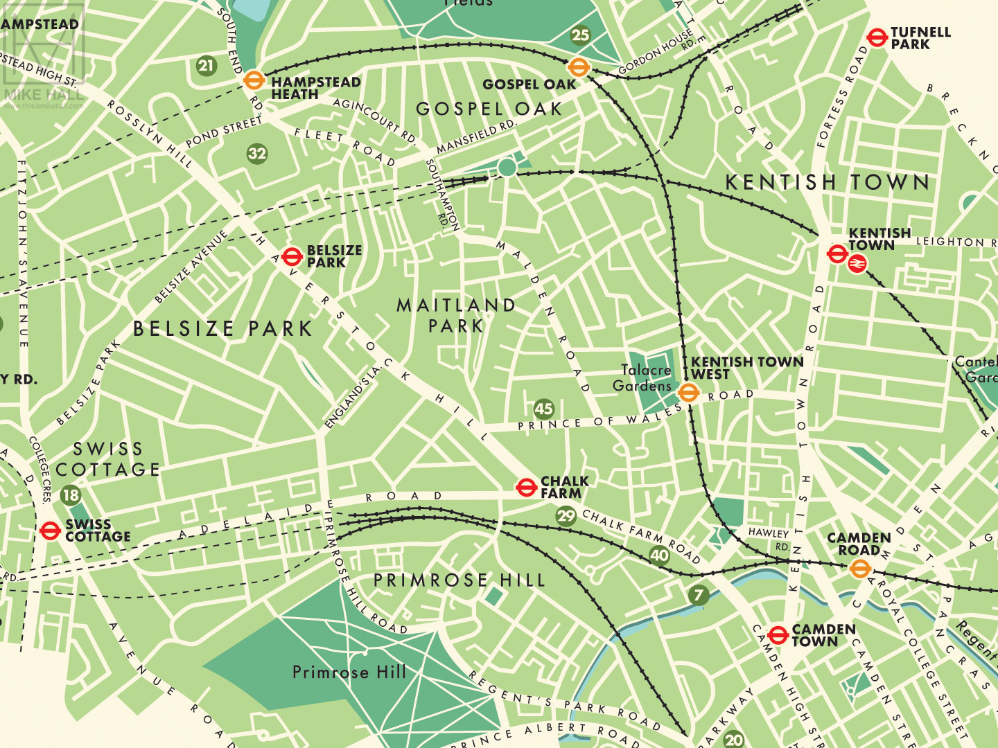 Camden london Borough Retro Map Giclee Print - Etsy UK