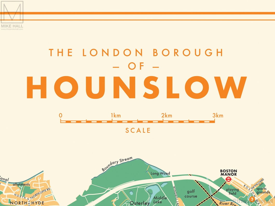 Hounslow london Borough Retro Map Giclee Print - Etsy