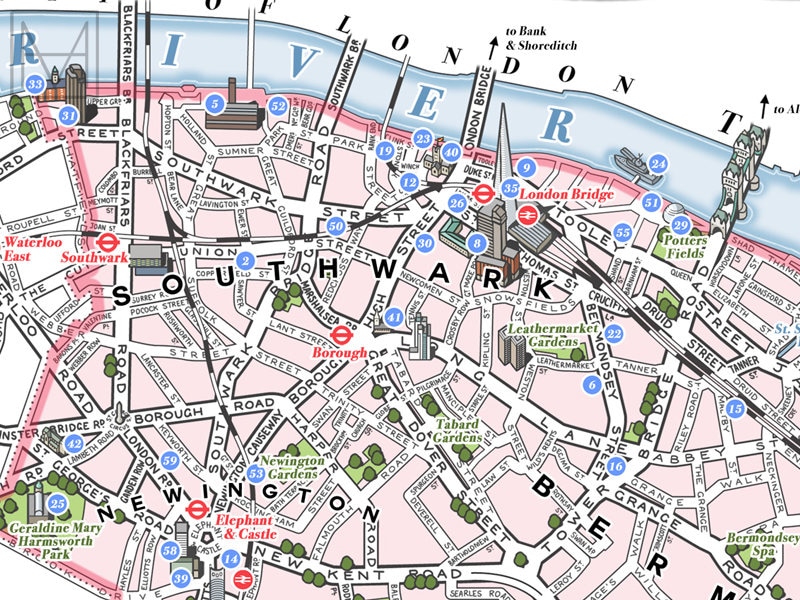 Southwark london Borough Illustrated Map Giclee Print - Etsy