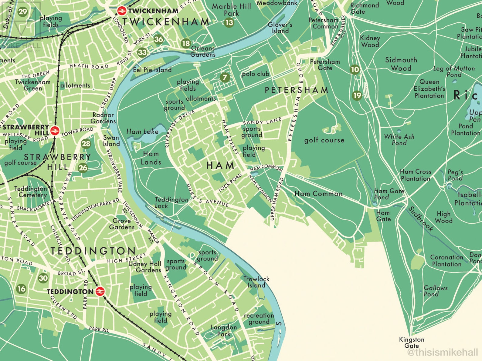 Richmond Upon Thames (london Borough) Retro Map Giclee Print - Etsy