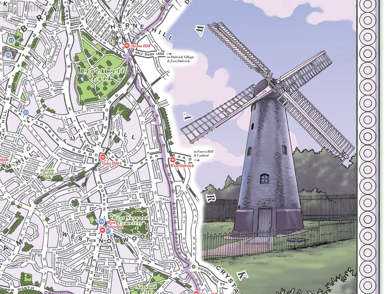 Lambeth london Borough Illustrated Map Giclee Print - Etsy