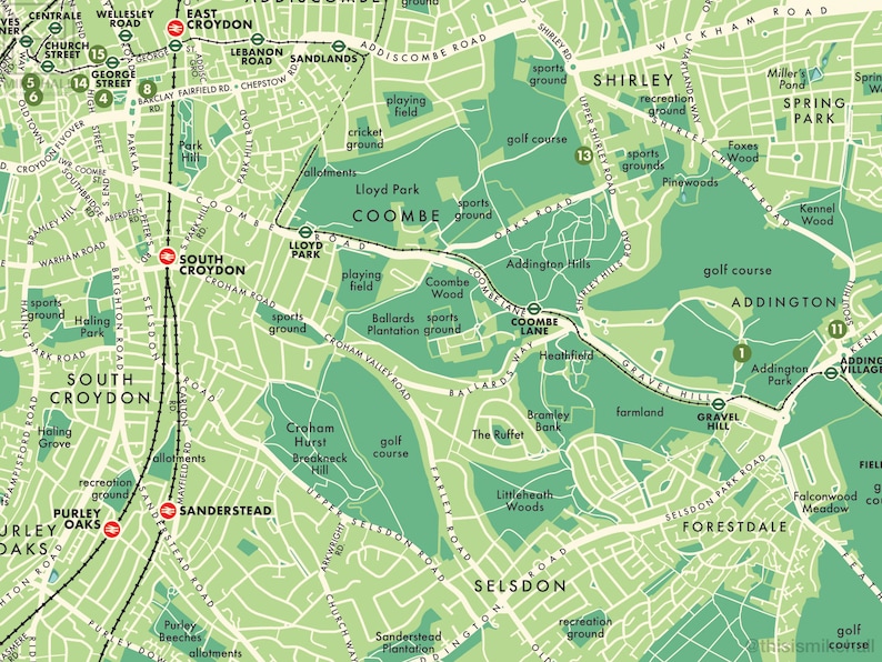 Croydon london Borough Retro Map Giclee Print - Etsy