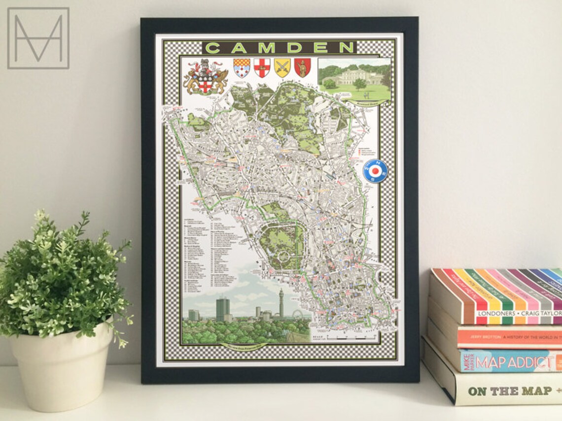 Camden London Borough illustrated map giclee print | Etsy