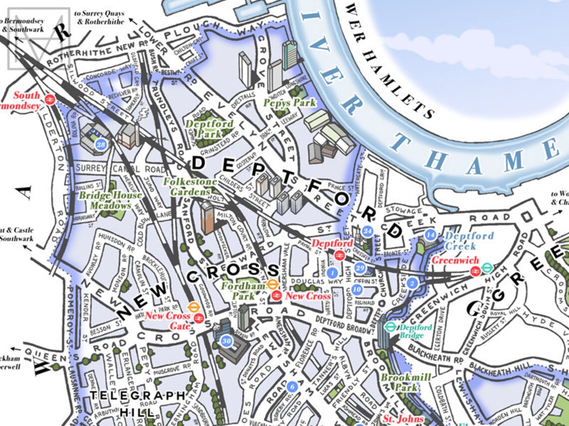Lewisham london Borough Illustrated Map Giclee Print - Etsy
