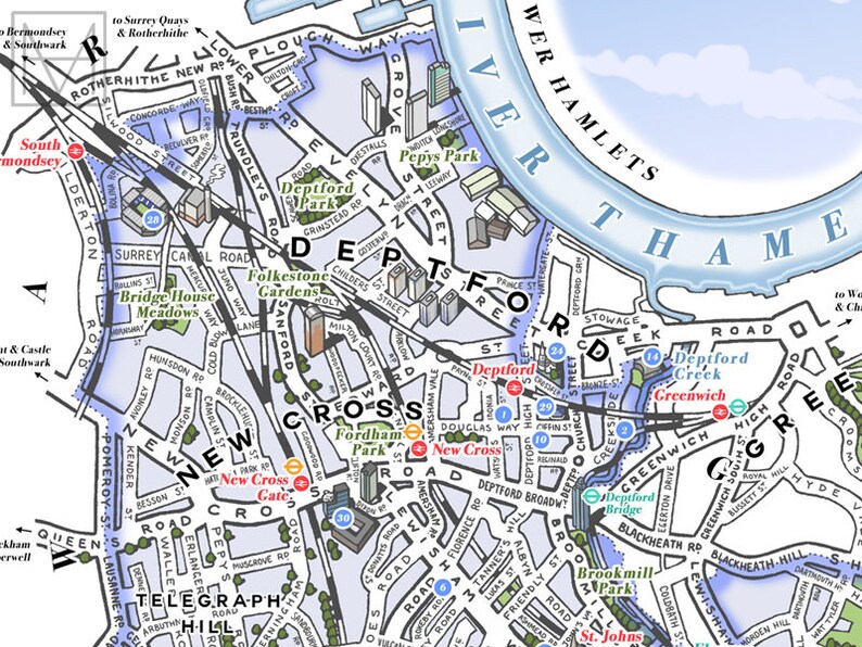 Lewisham london Borough Illustrated Map Giclee Print | Etsy