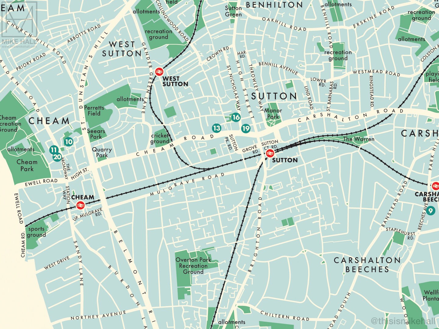 Sutton (london Borough) Retro Map Giclee Print - Etsy