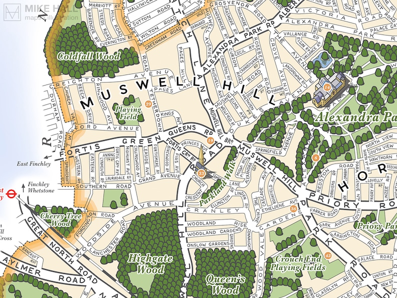 Haringey (london Borough) Illustrated Map Giclee Print - Etsy