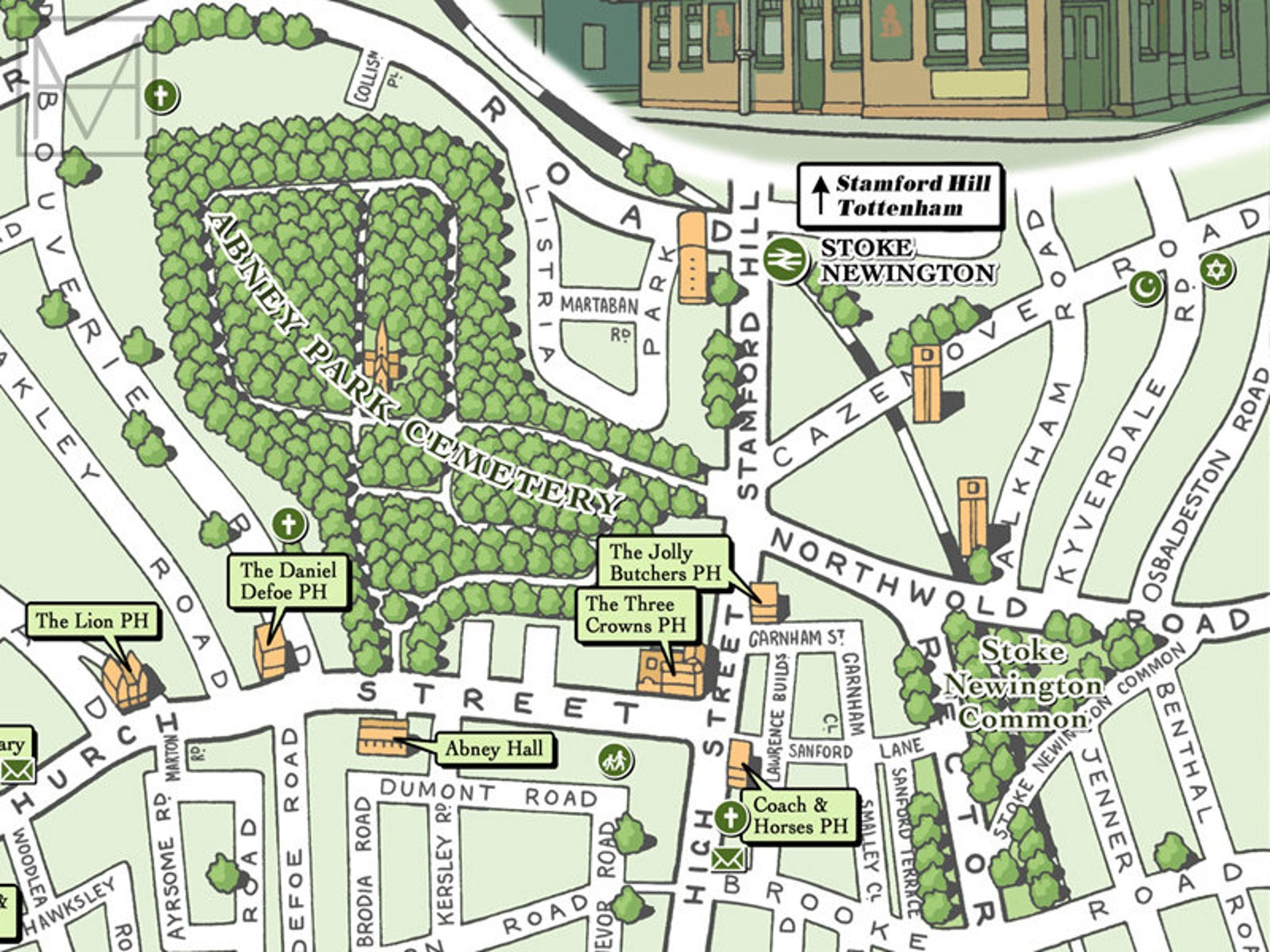 Stoke Newington N16 Illustrated Map Giclee Print | Etsy