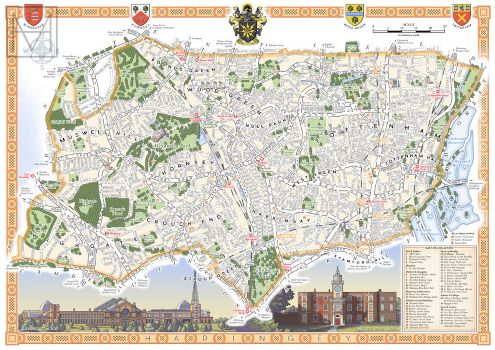 Haringey london Borough Illustrated Map Giclee Print - Etsy