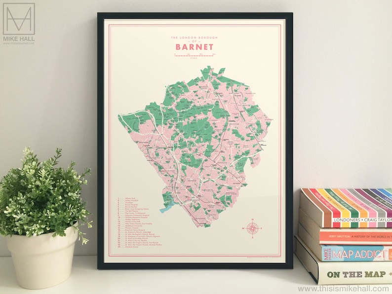 Barnet (london Borough) Retro Map Giclee Print - Etsy