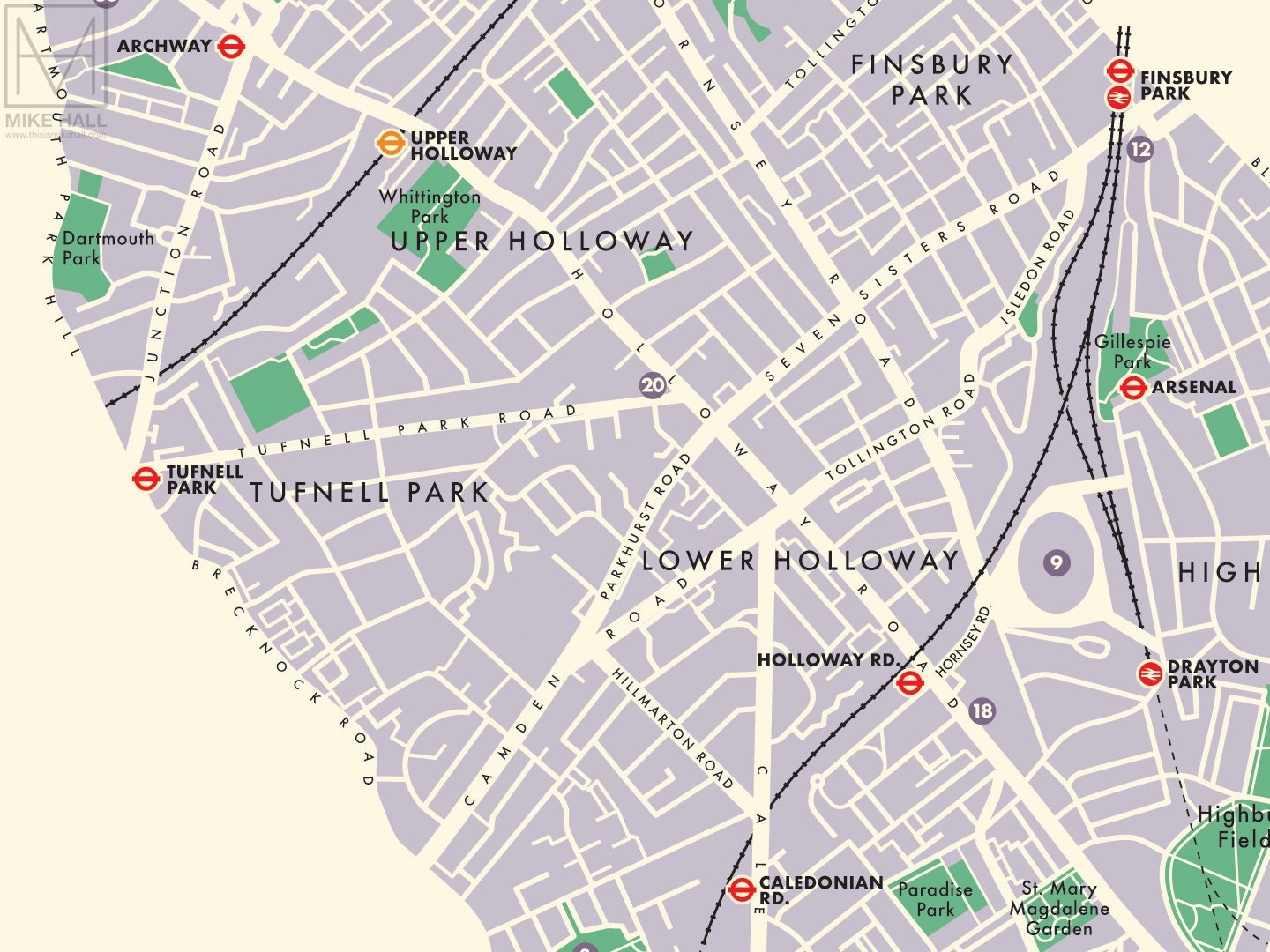 Islington london Borough Retro Map Giclee Print - Etsy