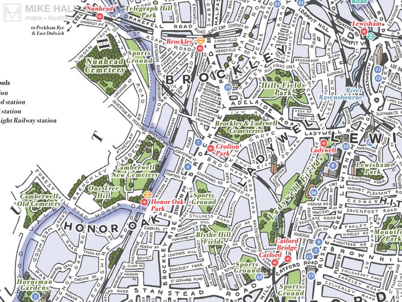 Lewisham (london Borough) Illustrated Map Giclee Print - Etsy