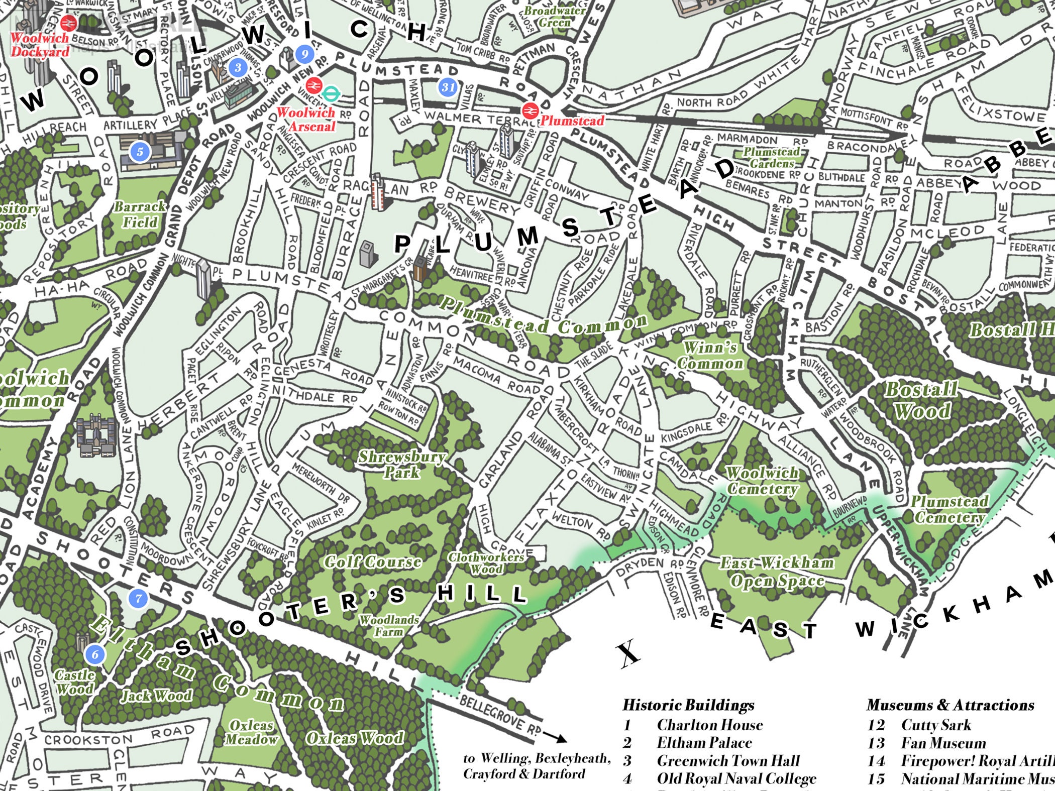 Greenwich (london Borough) Illustrated Map Giclee Print - Etsy