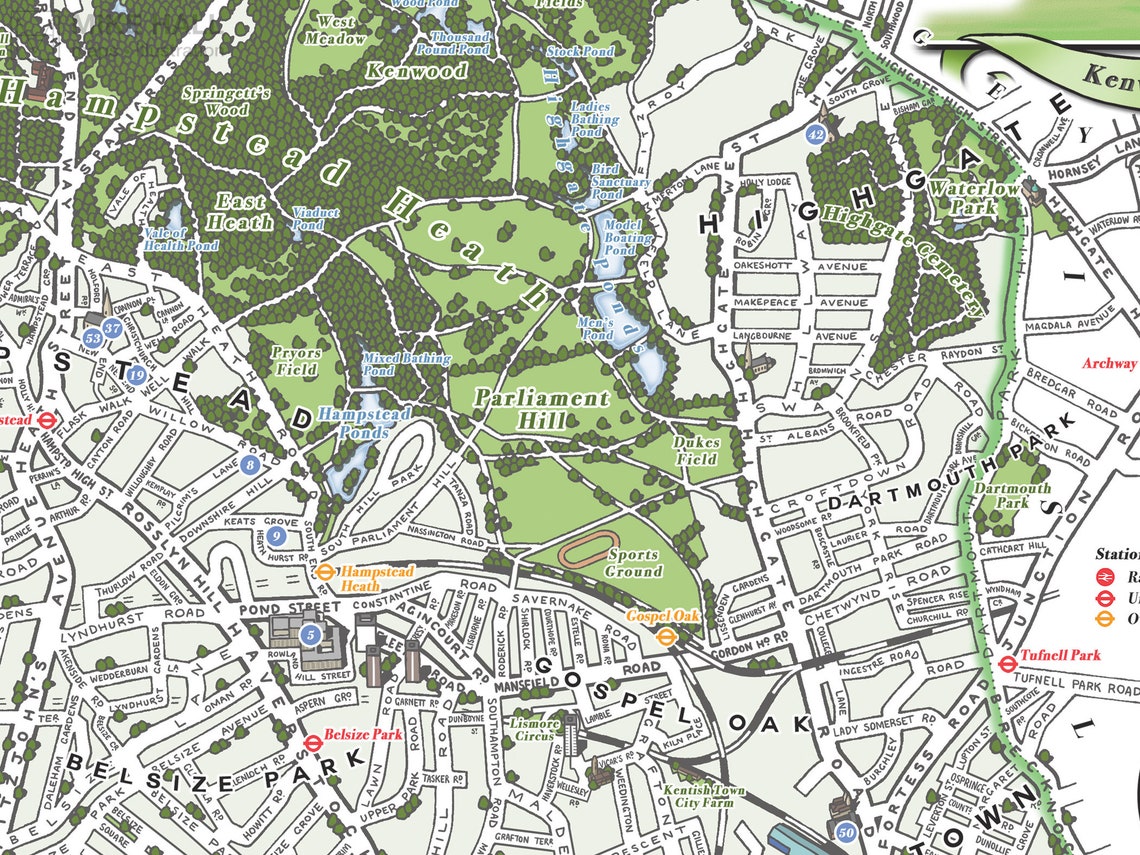 Camden london Borough Illustrated Map Giclee Print - Etsy