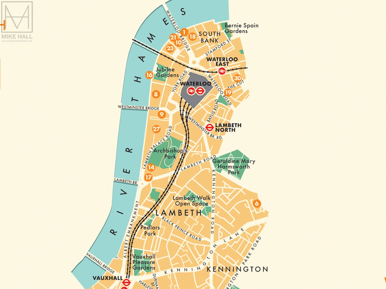Lambeth London Borough retro map giclee print | Etsy