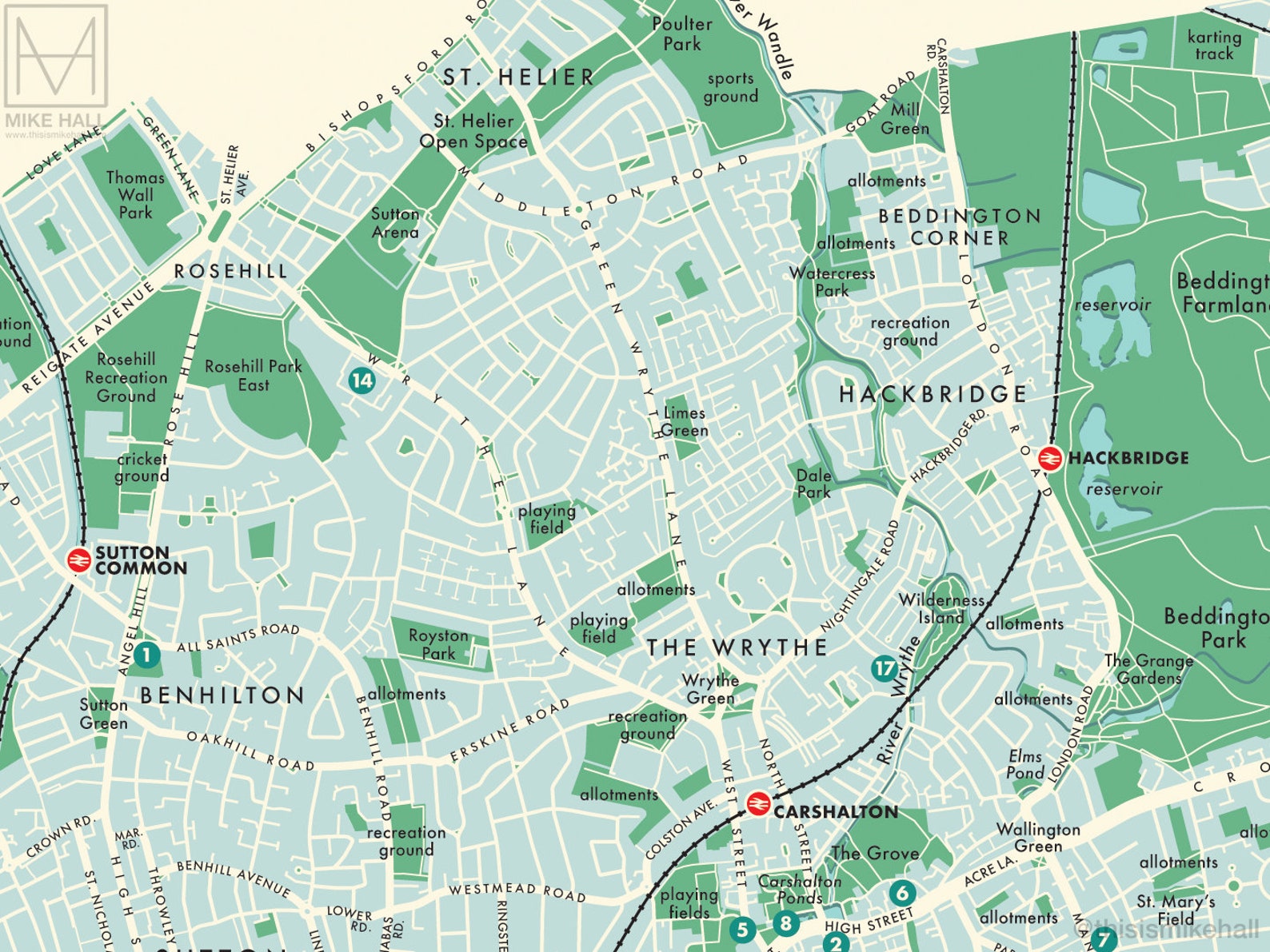 Sutton london Borough Retro Map Giclee Print - Etsy