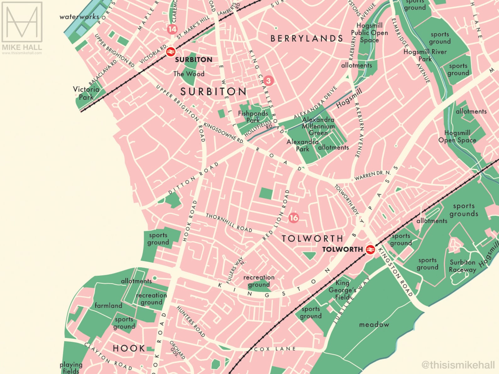 Kingston Upon Thames london Borough Retro Map Giclee Print - Etsy UK