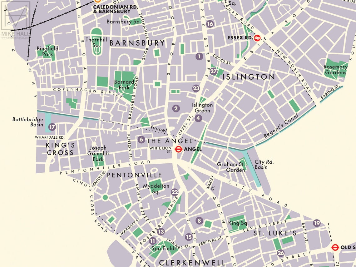 Islington london Borough Retro Map Giclee Print - Etsy