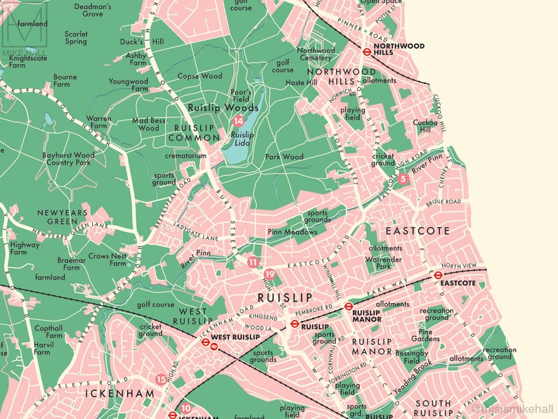 Hillingdon london Borough Retro Map Giclee Print - Etsy