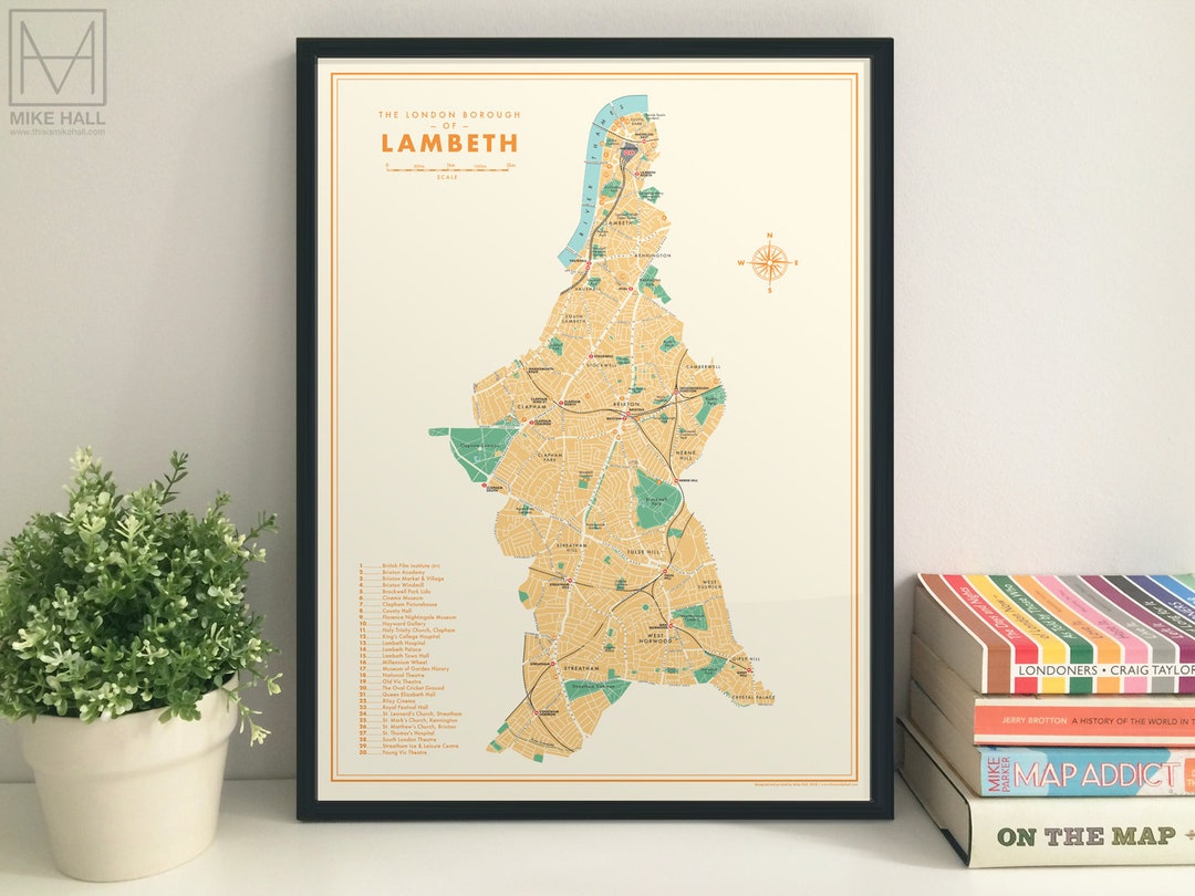 Lambeth (london Borough) Retro Map Giclee Print - Etsy