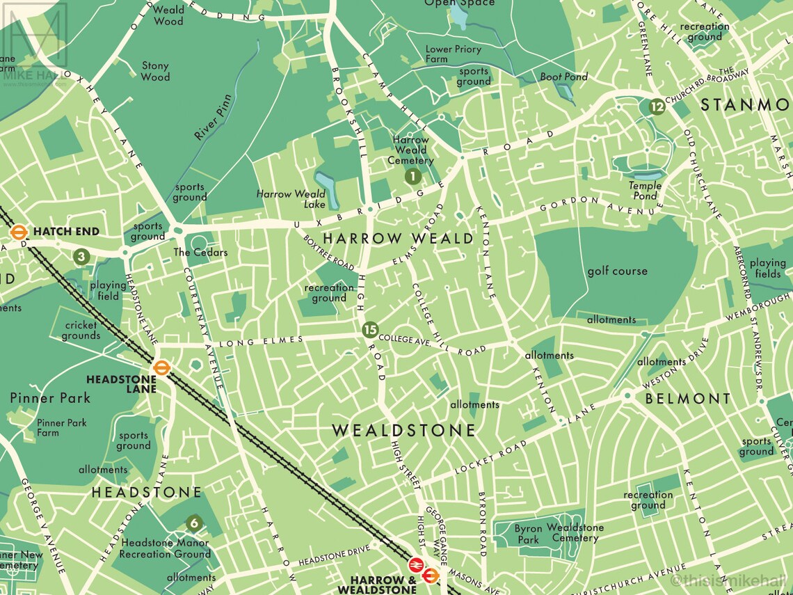 Harrow london Borough Retro Map Giclee Print | Etsy