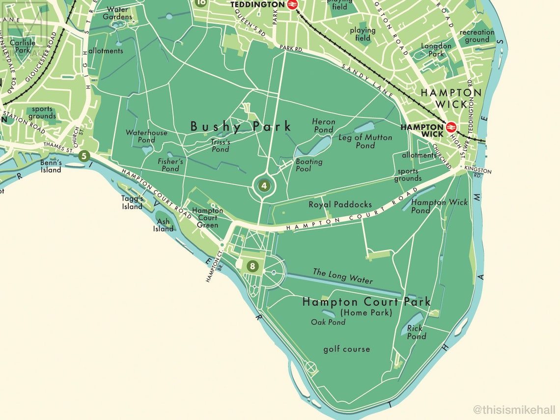 Richmond Upon Thames london Borough Retro Map Giclee Print - Etsy