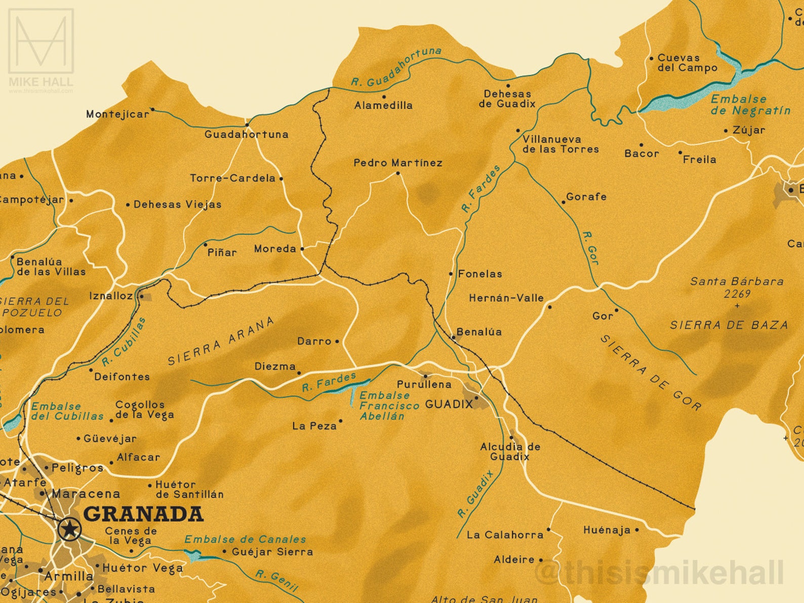 Granada (spanish Province) Retro Map Giclee Print - Etsy UK