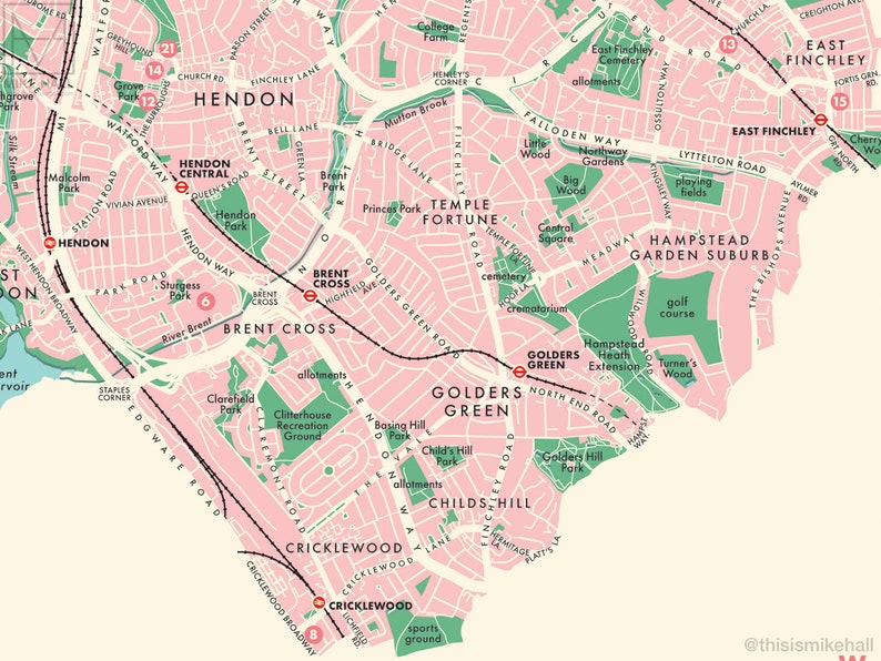 Barnet london Borough Retro Map Giclee Print | Etsy