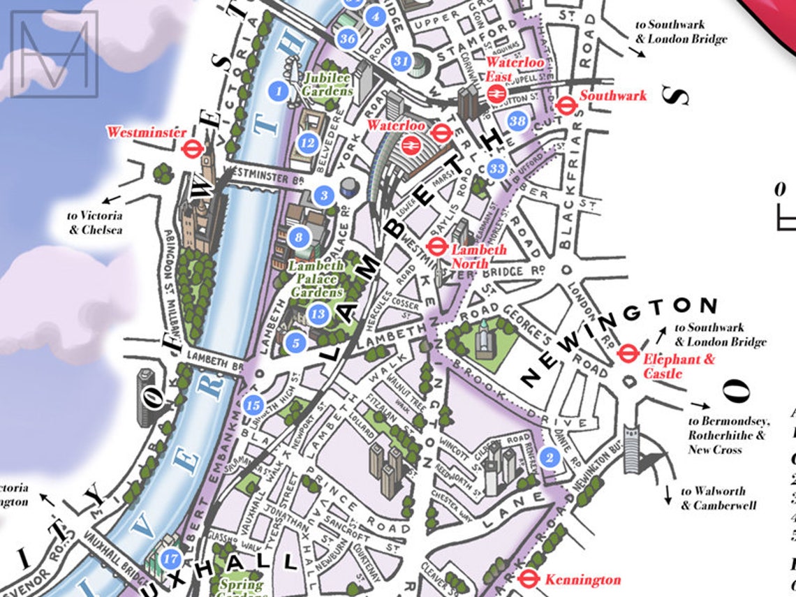 Lambeth london Borough Illustrated Map Giclee Print - Etsy