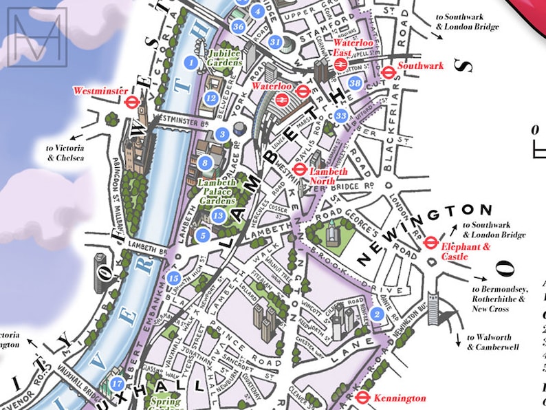 Lambeth london Borough Illustrated Map Giclee Print - Etsy