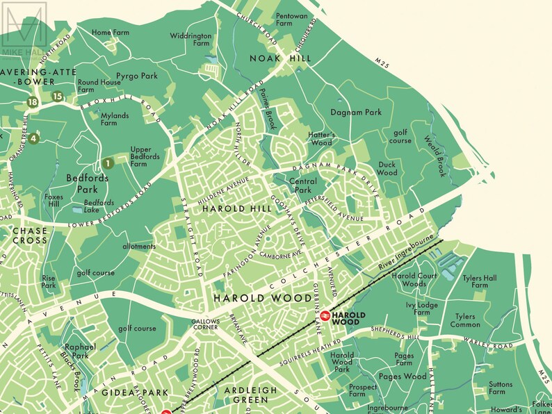 Havering london Borough Retro Map Giclee Print | Etsy