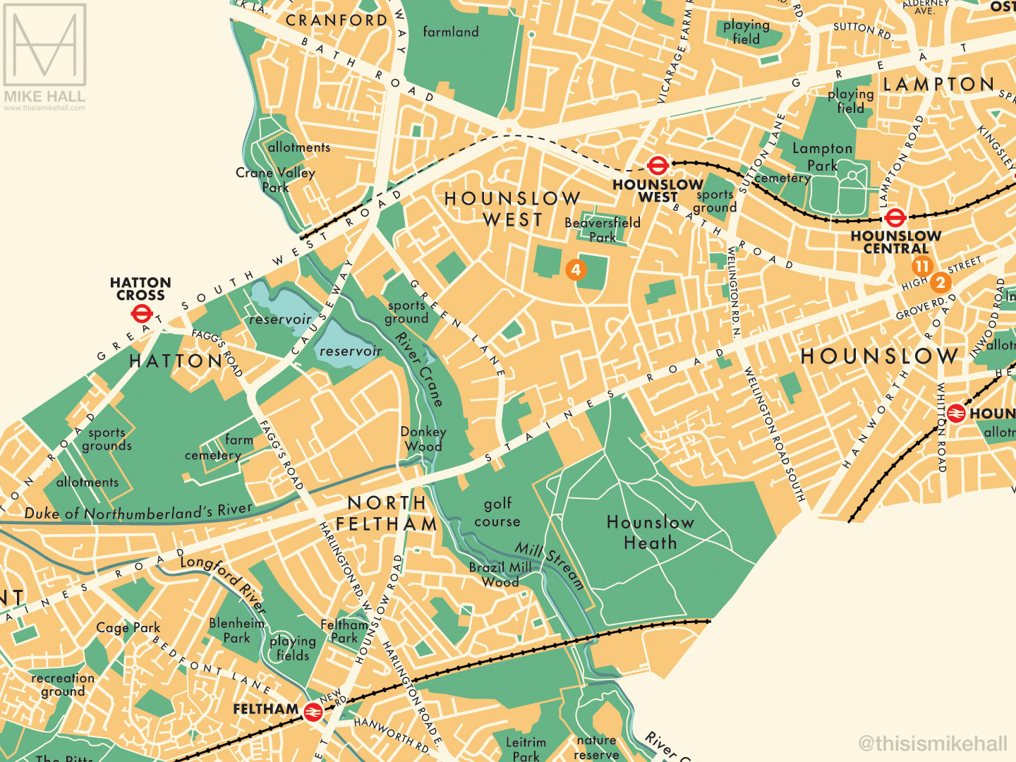 Hounslow london Borough Retro Map Giclee Print - Etsy