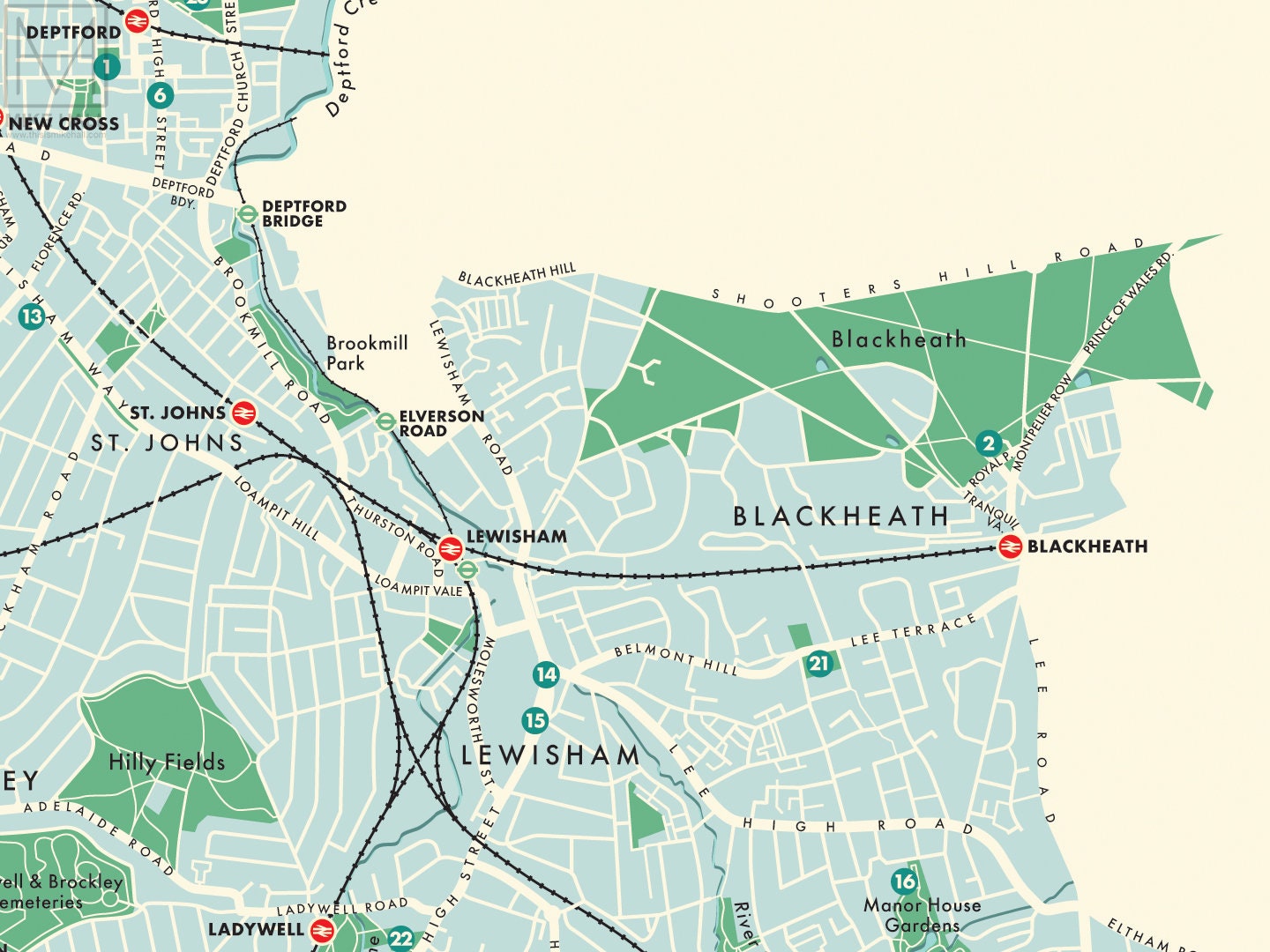 Lewisham london Borough Retro Map Giclee Print - Etsy