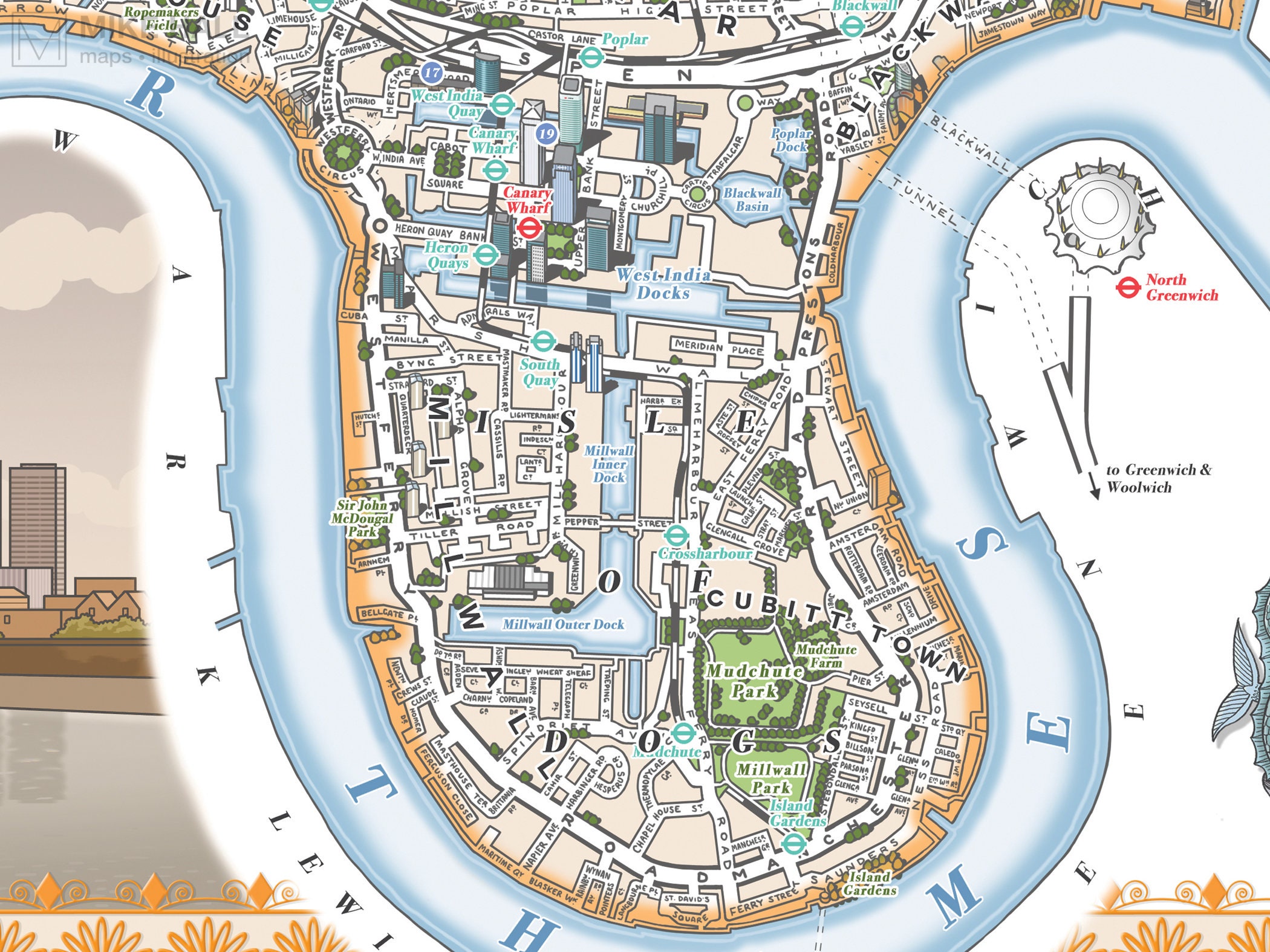 Tower Hamlets (london Borough) Illustrated Map Giclee Print - Etsy